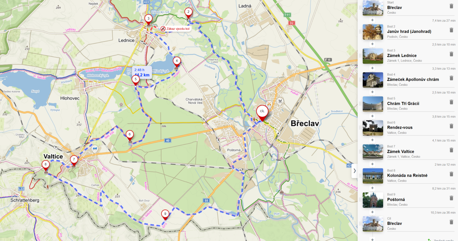 mapa Lednice-Valtice - E&T Abroad